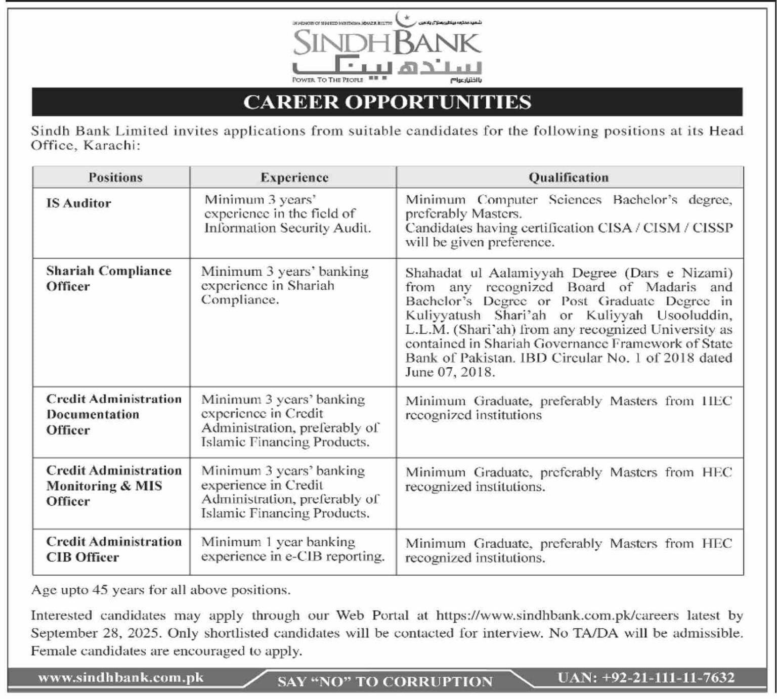 Job Opportunities At Sindh Bank Limited SBL
