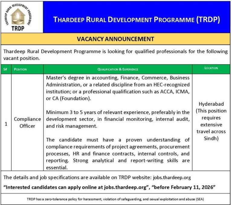Thardeep Rural Development Programme TRDP Jobs 2026 Apply Now