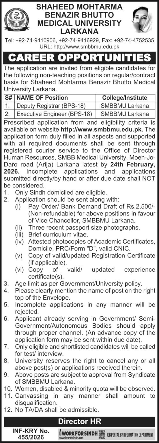 Jobs at Shaheed Mohtarma Benazir Bhutto Medical University 2026